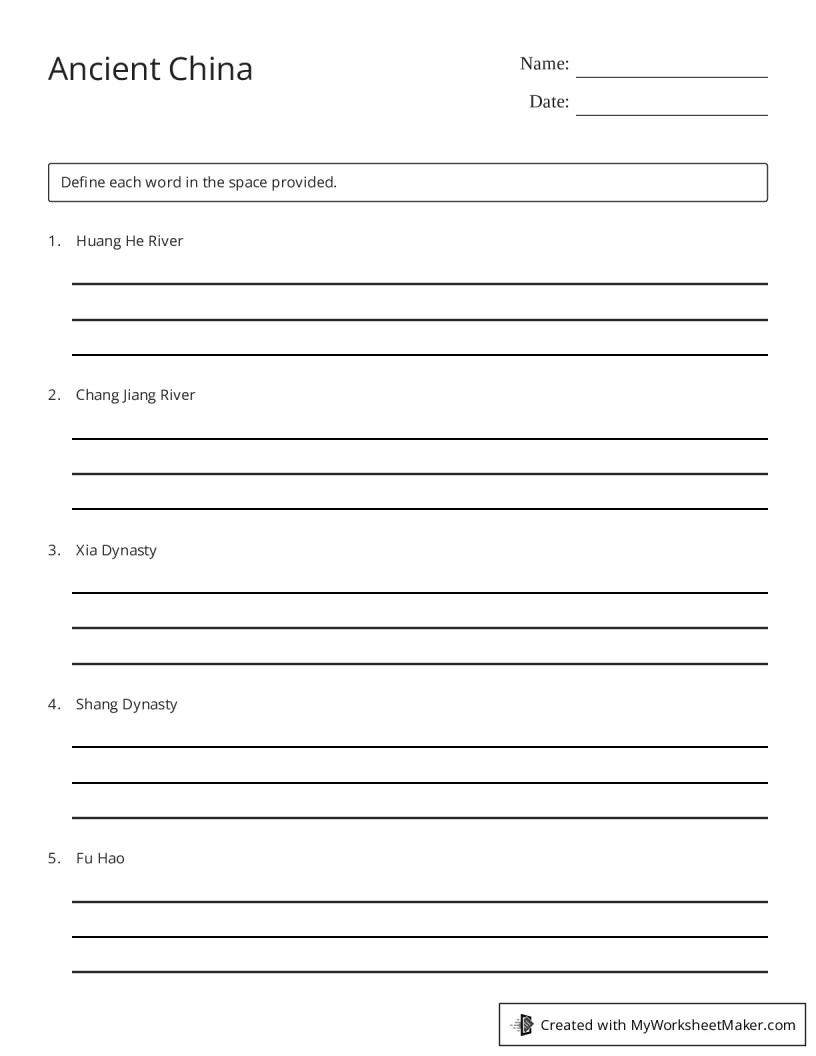 Ancient China - My Worksheet Maker: Create Your Own Worksheets
