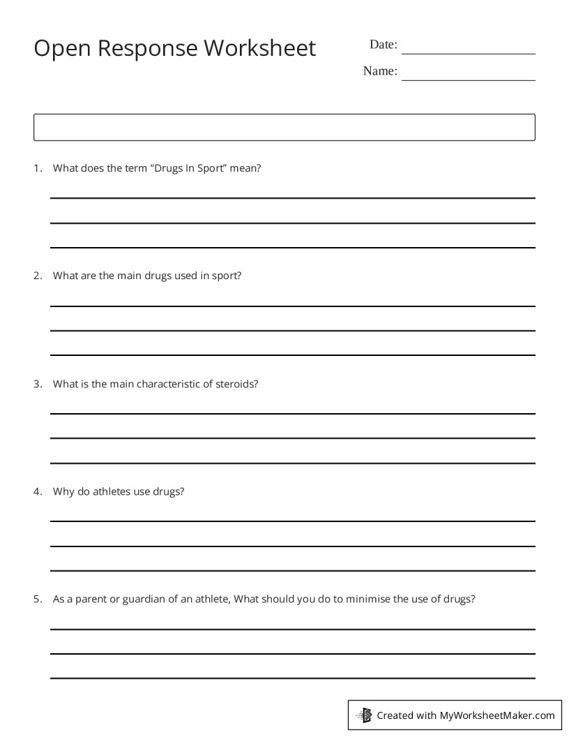 Open Response Worksheet - My Worksheet Maker: Create Your Own Worksheets