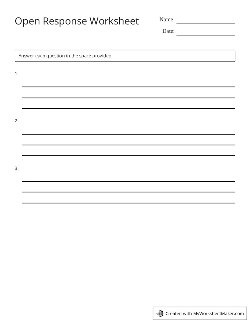 Open Response Worksheet - My Worksheet Maker: Create Your Own Worksheets