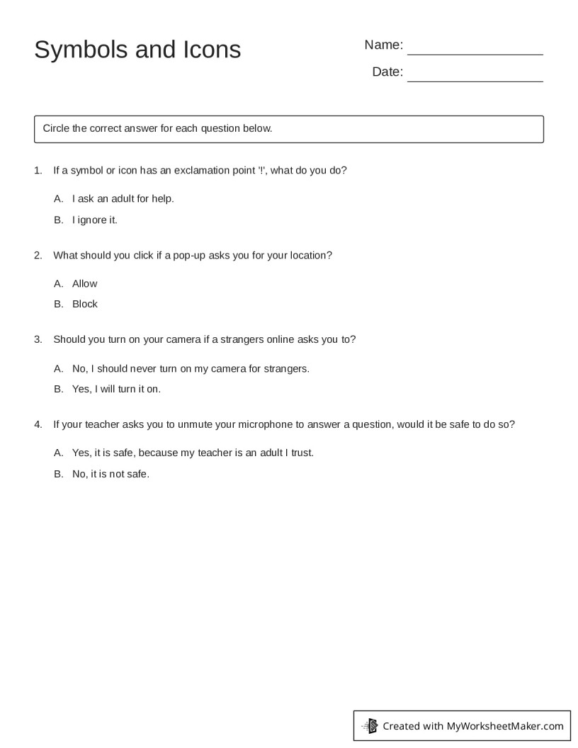 Symbols and Icons - My Worksheet Maker: Create Your Own Worksheets