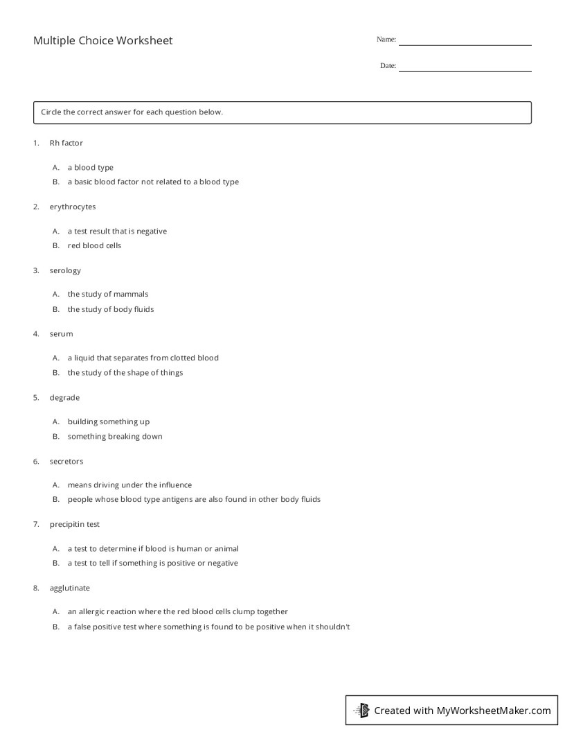 Multiple Choice Worksheet - My Worksheet Maker: Create Your Own Worksheets