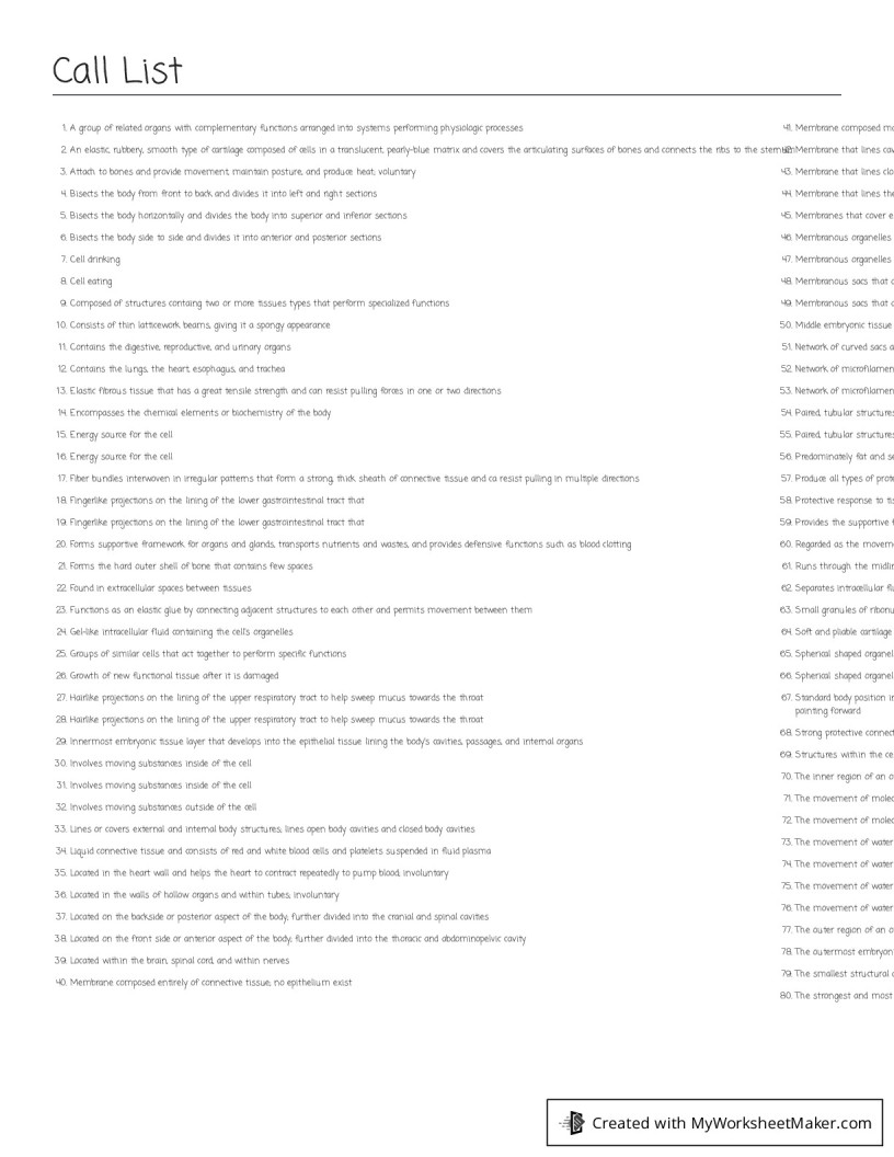 Introduction To The Human Body Bingo My Bingo Maker Create Your Own