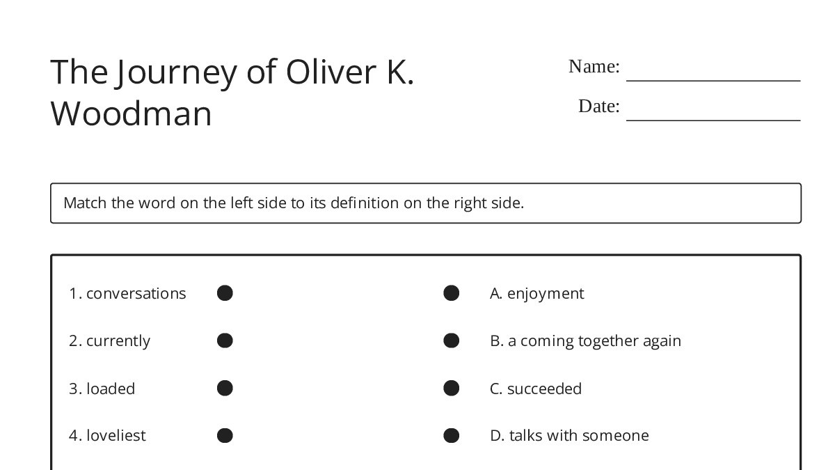 The Journey of Oliver K. Woodman - My Worksheet Maker: Create Your Own ...