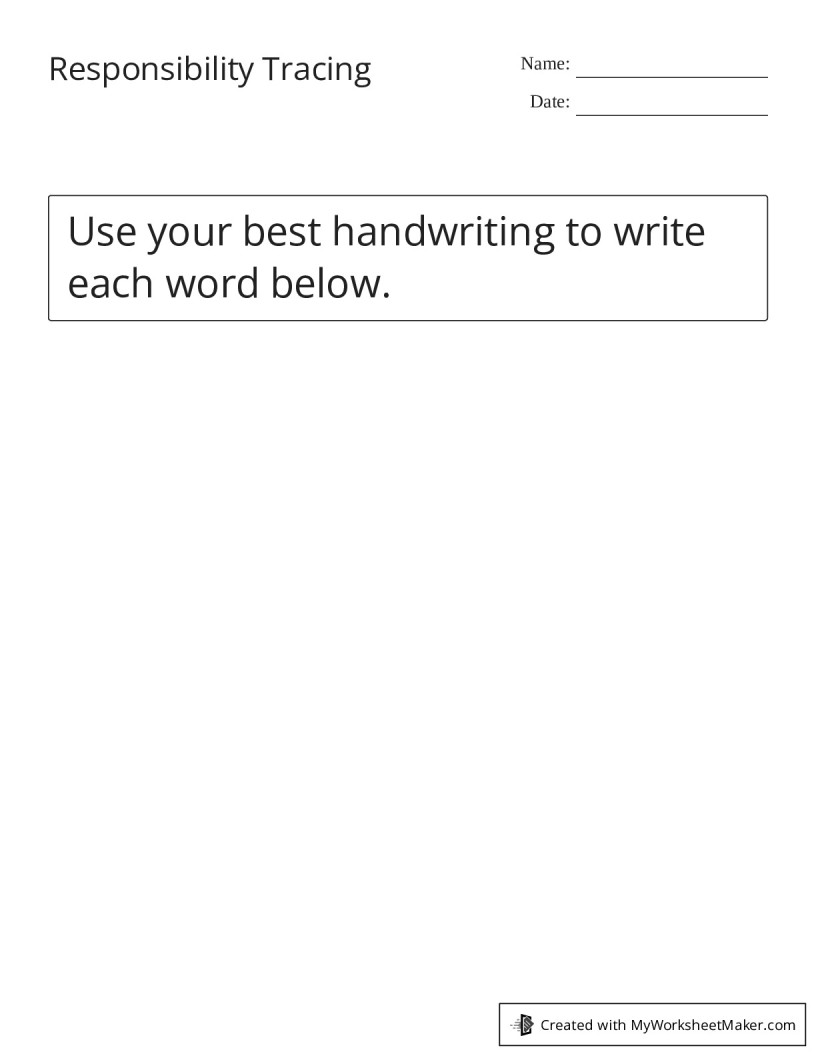 Responsibility Tracing - My Worksheet Maker: Create Your Own Worksheets