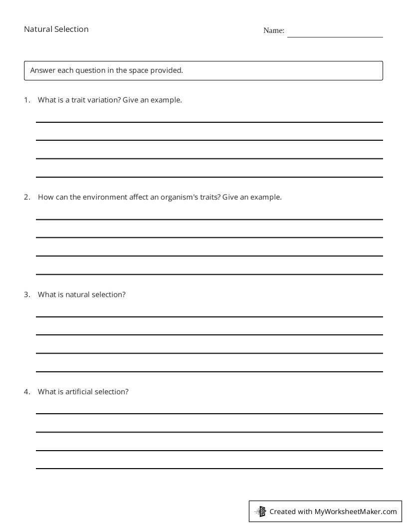Natural Selection - My Worksheet Maker: Create Your Own Worksheets