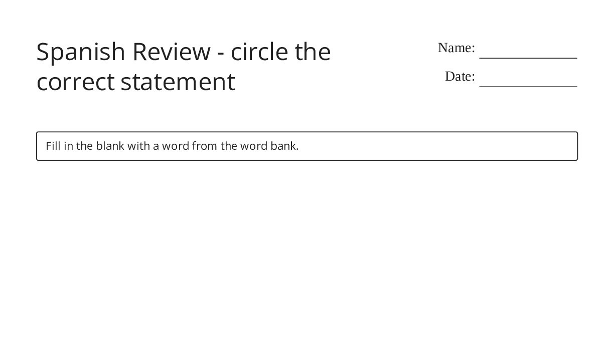 Spanish Review - circle the correct statement - My Worksheet Maker ...