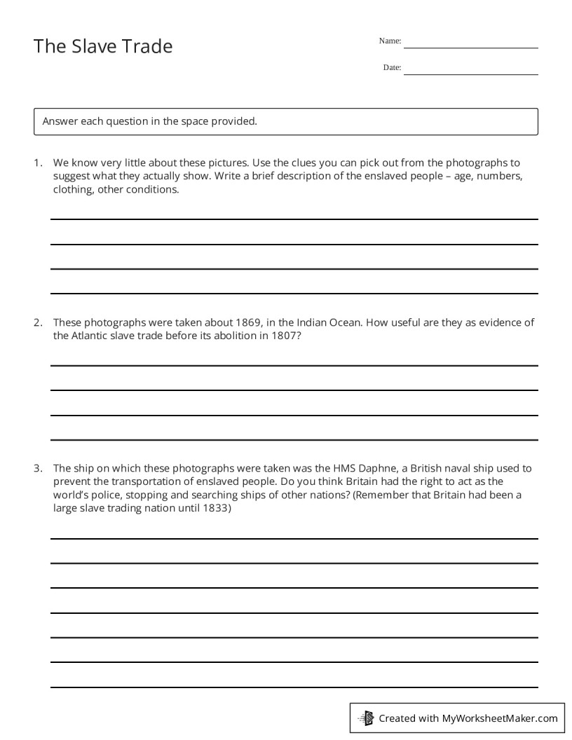 The Slave Trade - My Worksheet Maker: Create Your Own Worksheets