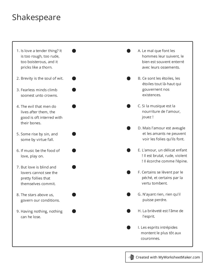 Shakespeare - My Worksheet Maker: Create Your Own Worksheets