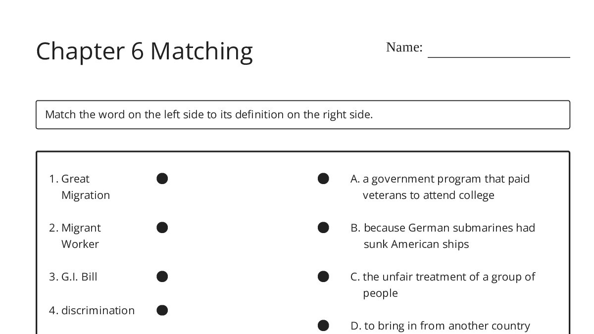 Chapter 6 Matching - My Worksheet Maker: Create Your Own Worksheets