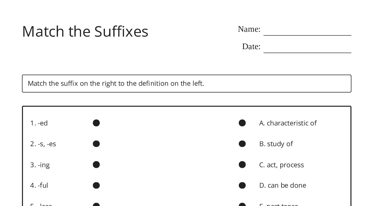 Match the Suffixes - My Worksheet Maker: Create Your Own Worksheets