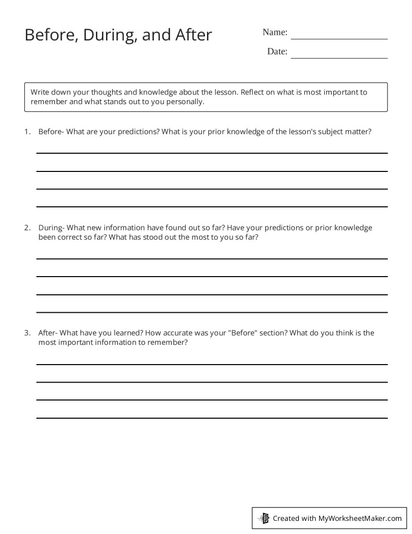 Before, During, and After - My Worksheet Maker: Create Your Own Worksheets