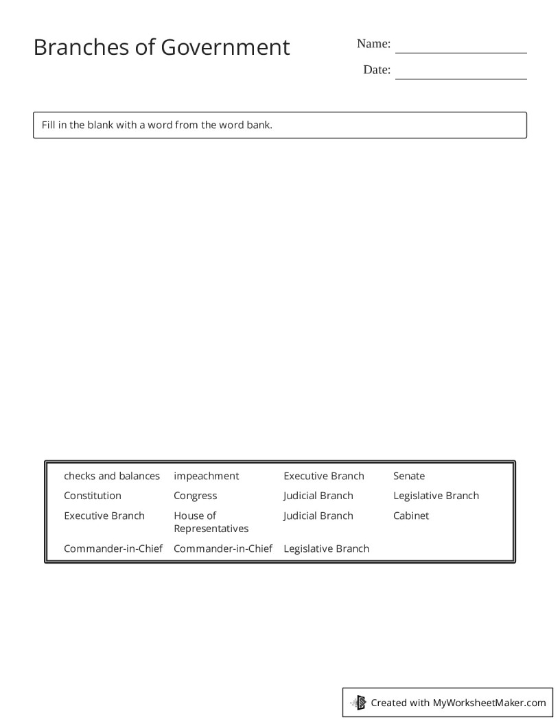 Branches of Government - My Worksheet Maker: Create Your Own Worksheets