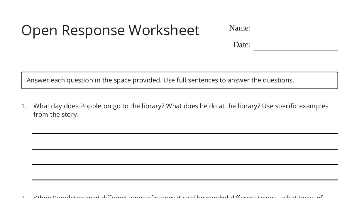 Open Response Worksheet - My Worksheet Maker: Create Your Own Worksheets