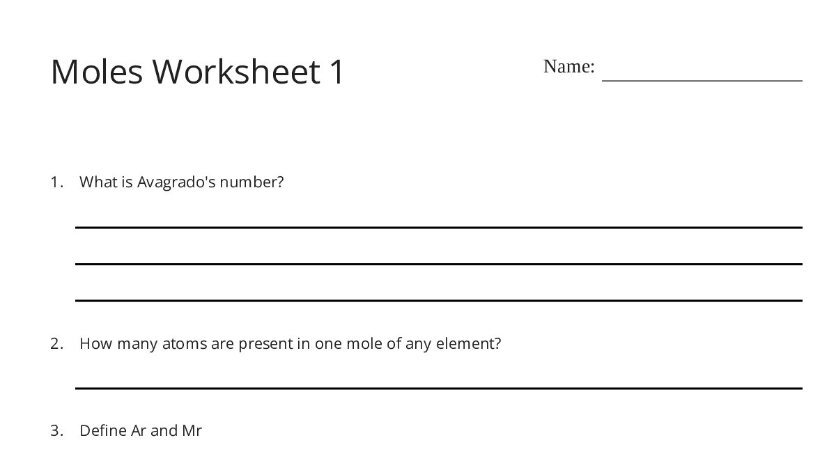 Moles Worksheet 1 - My Worksheet Maker: Create Your Own Worksheets