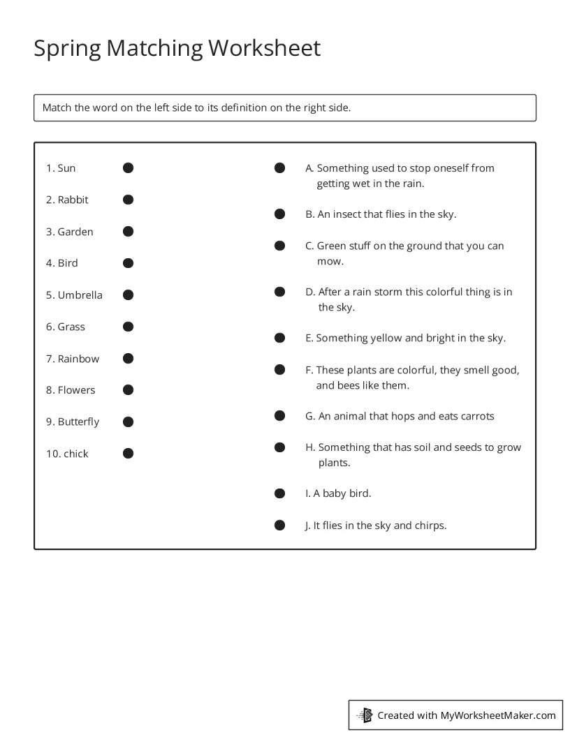 Spring Matching Worksheet - My Worksheet Maker: Create Your Own Worksheets