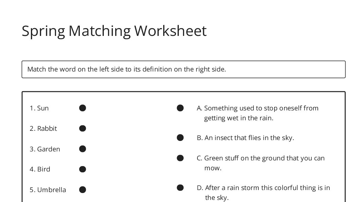 Spring Matching Worksheet - My Worksheet Maker: Create Your Own Worksheets