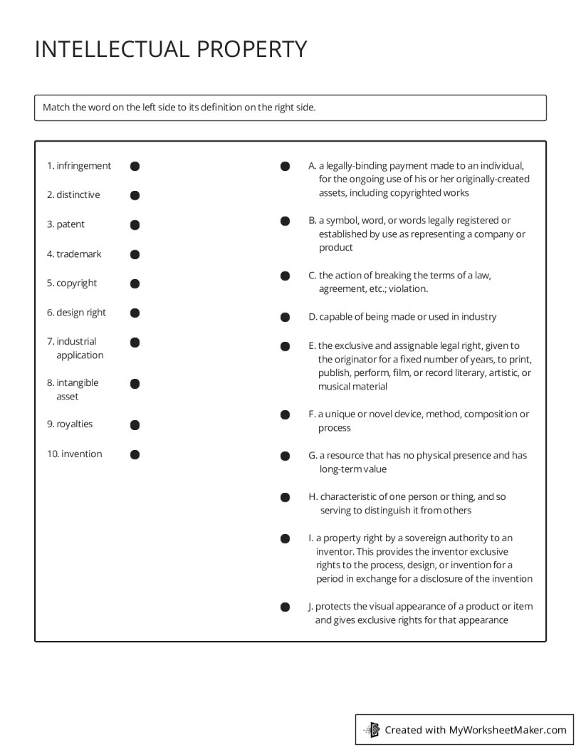 INTELLECTUAL PROPERTY - My Worksheet Maker: Create Your Own Worksheets