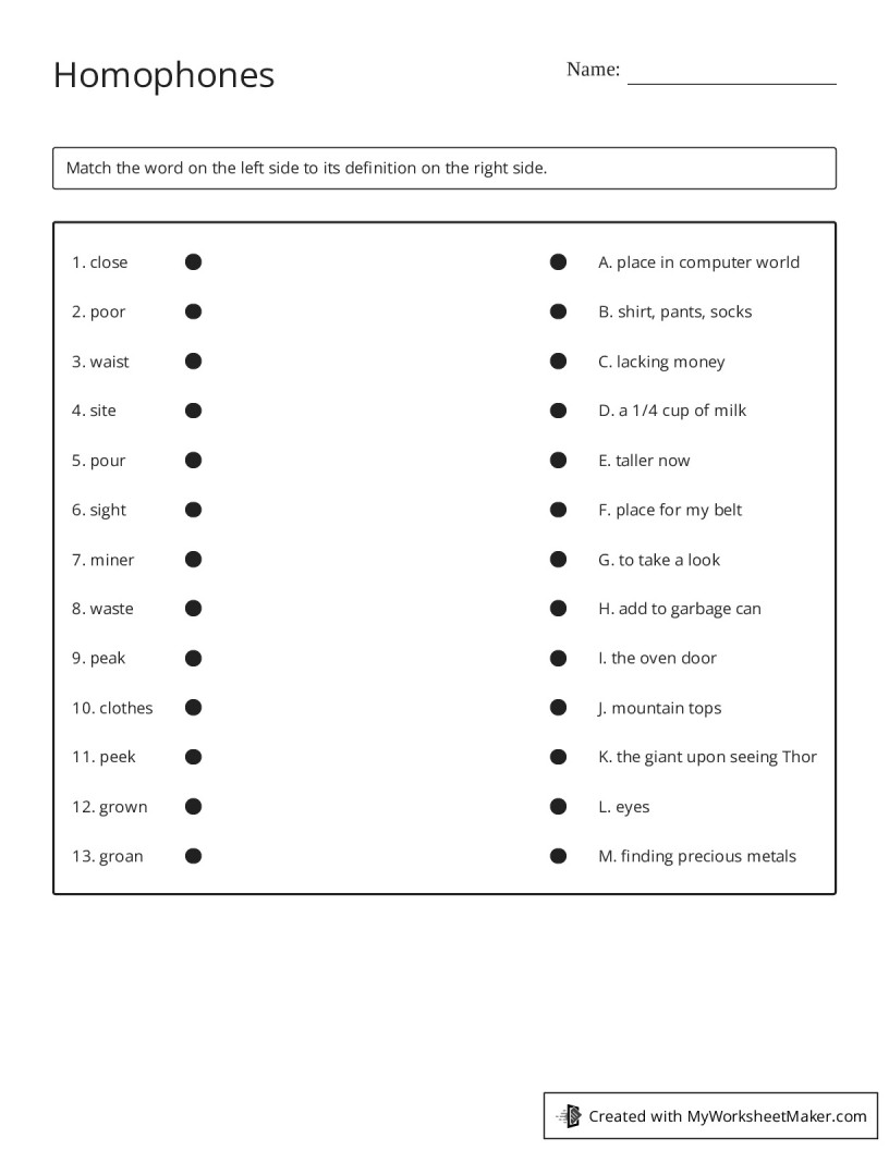 Homophones - My Worksheet Maker: Create Your Own Worksheets
