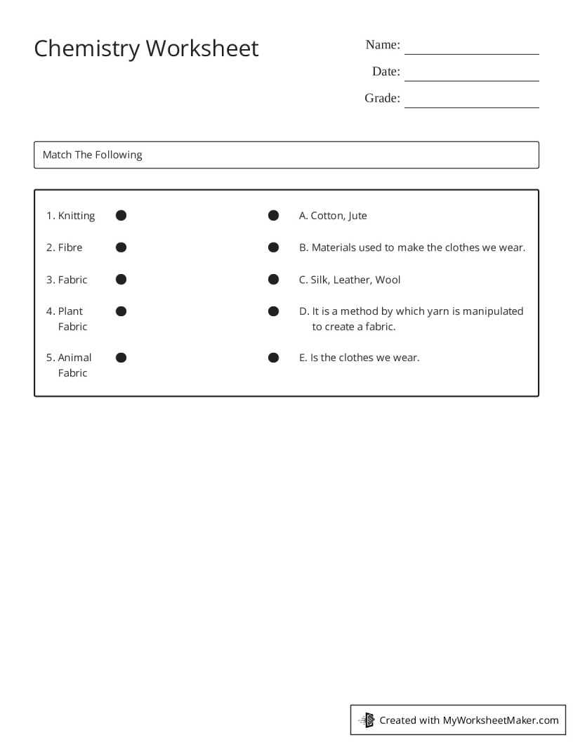 Chemistry Worksheet - My Worksheet Maker: Create Your Own Worksheets