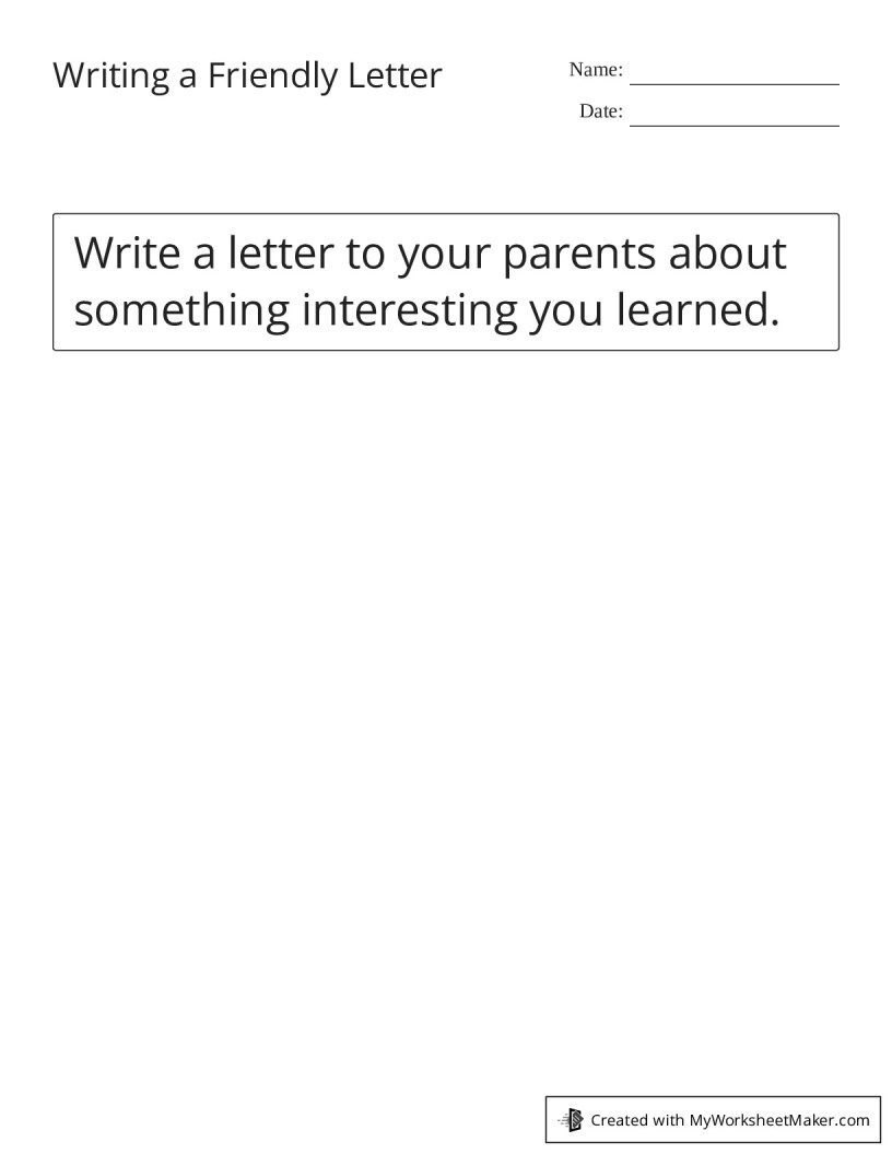 Writing a Friendly Letter - My Worksheet Maker: Create Your Own Worksheets