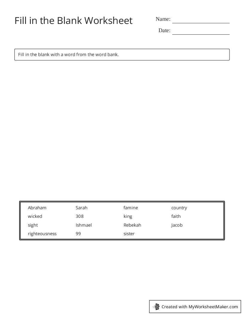 Fill in the Blank Worksheet - My Worksheet Maker: Create Your Own ...