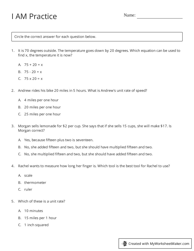 I AM Practice - My Worksheet Maker: Create Your Own Worksheets