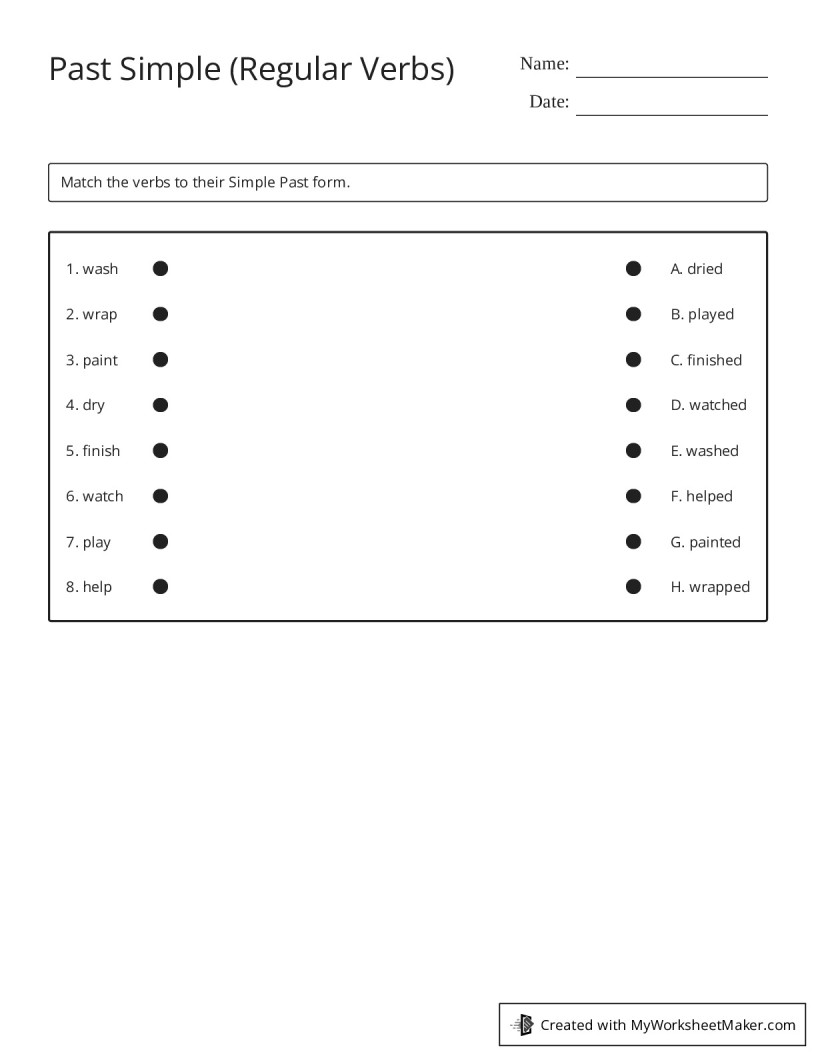 Past Simple (Regular Verbs) - My Worksheet Maker: Create Your Own ...