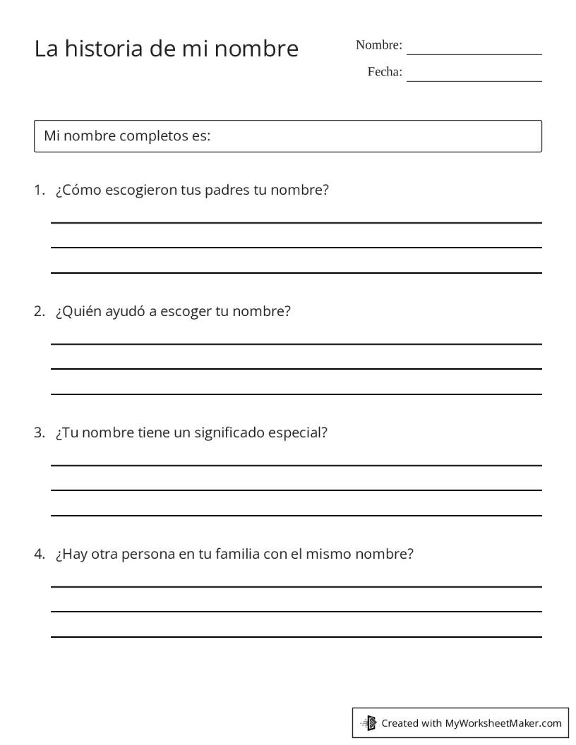 La historia de mi nombre - My Worksheet Maker: Create Your Own Worksheets