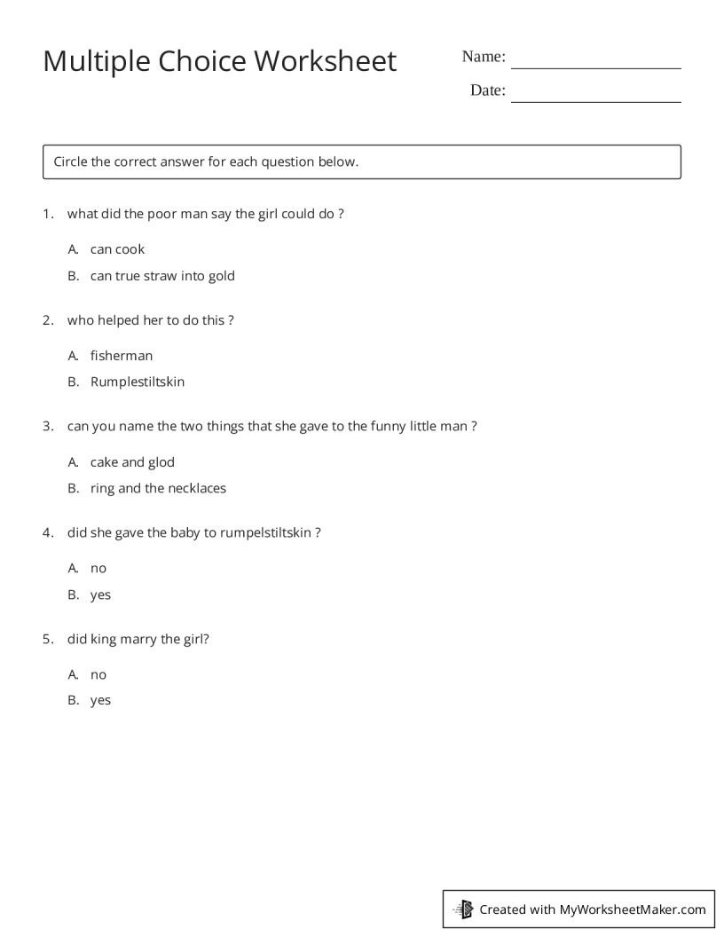 Multiple Choice Worksheet - My Worksheet Maker: Create Your Own Worksheets