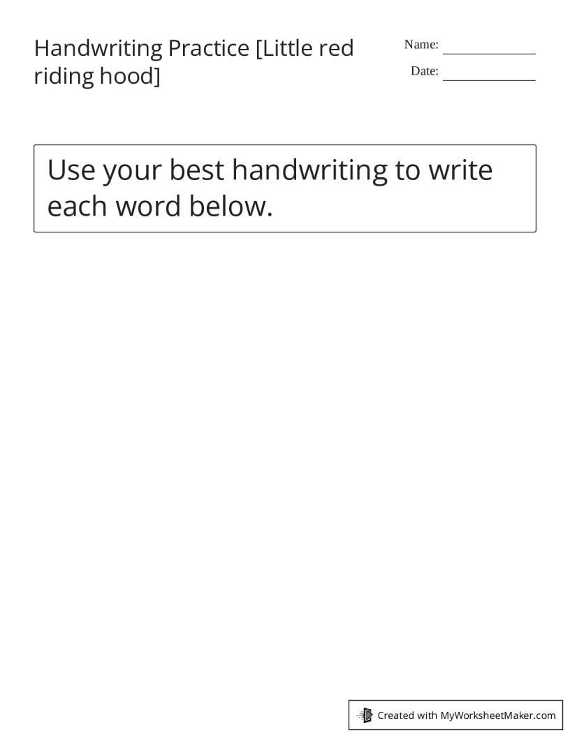 Handwriting Practice [Little red riding hood] - My Worksheet Maker ...