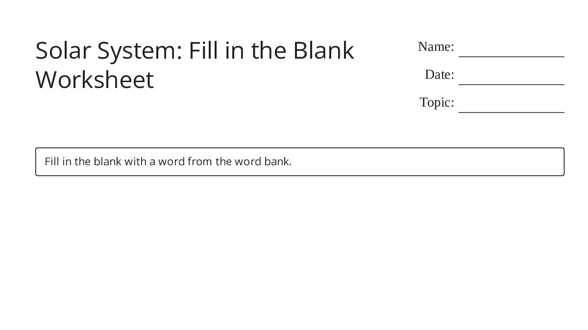 Solar System: Fill in the Blank Worksheet - My Worksheet Maker: Create ...