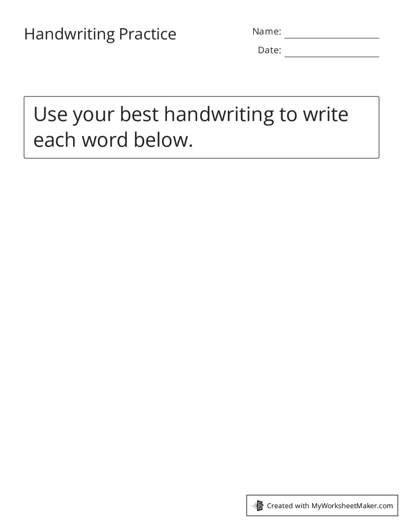 Handwriting Practice - My Worksheet Maker: Create Your Own Worksheets