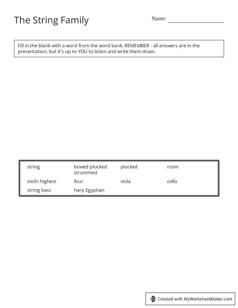 The String Family - My Worksheet Maker: Create Your Own Worksheets