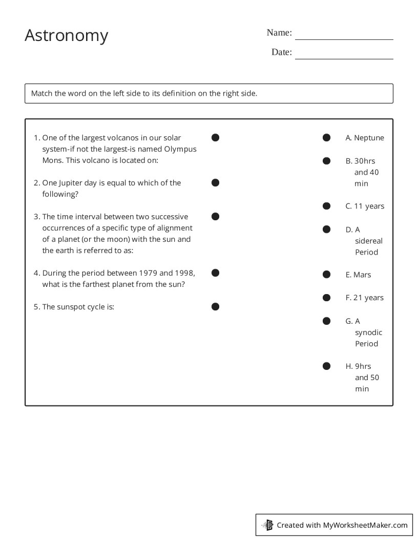 Astronomy - My Worksheet Maker: Create Your Own Worksheets