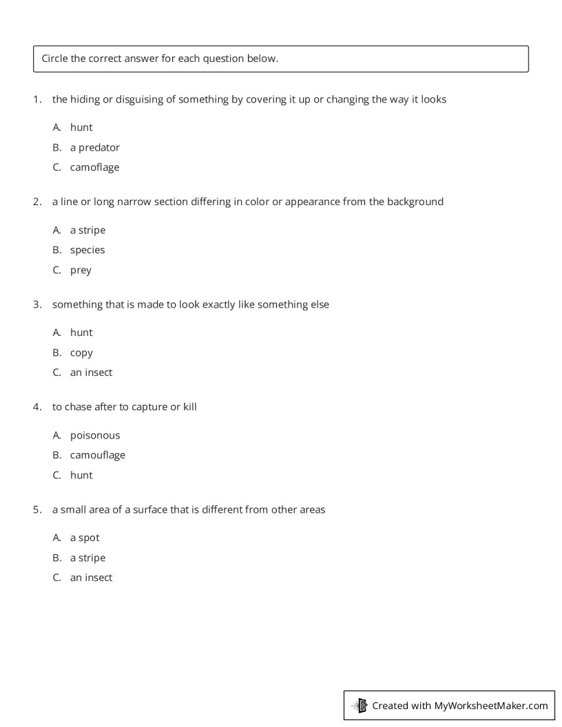 Multiple Choice Worksheet - My Worksheet Maker: Create Your Own Worksheets