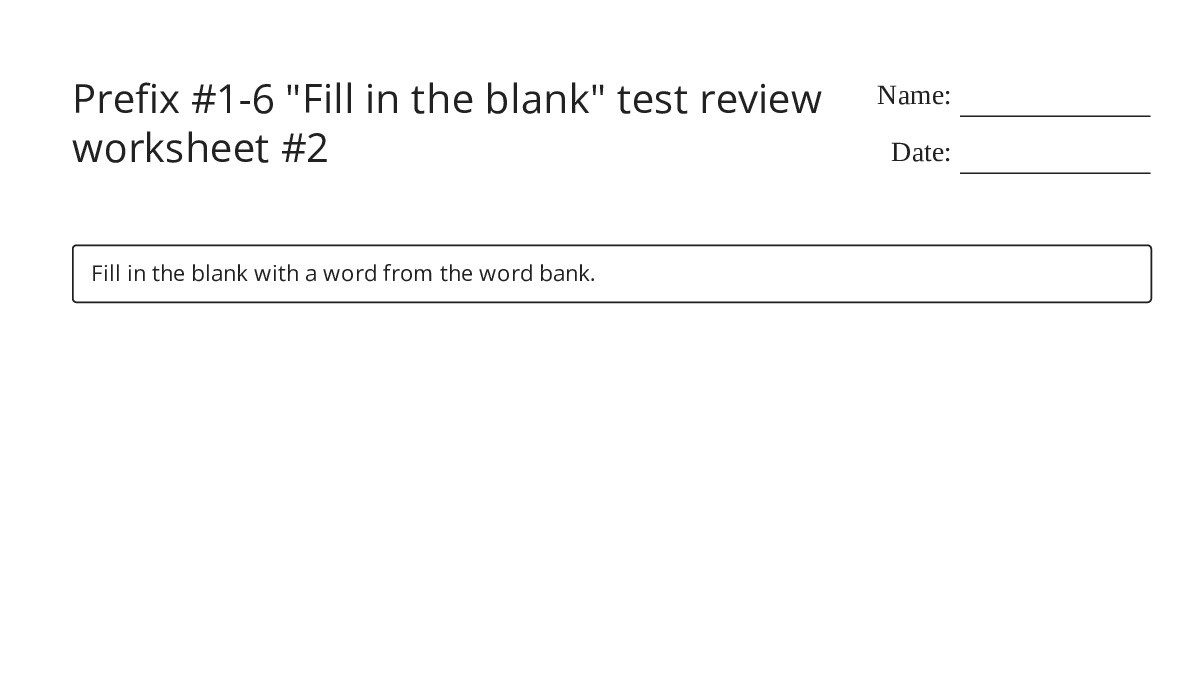 Prefix #1-6 "Fill in the blank" test review worksheet #2 - My Worksheet ...