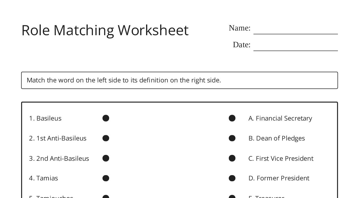 Role Matching Worksheet - My Worksheet Maker: Create Your Own Worksheets