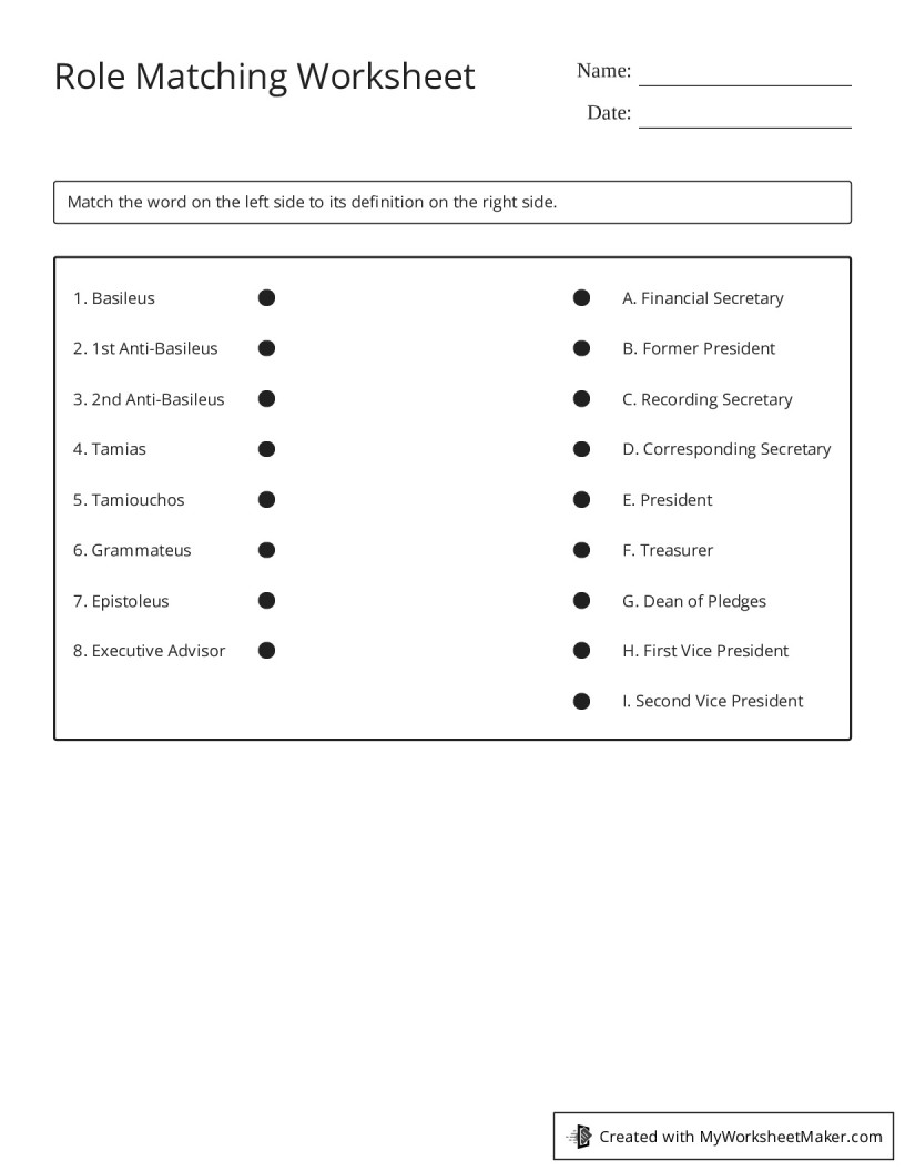 Role Matching Worksheet - My Worksheet Maker: Create Your Own Worksheets
