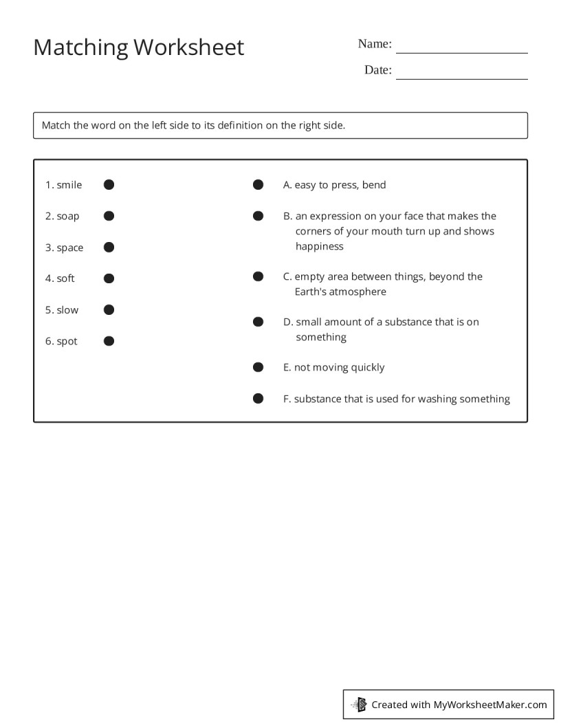 Matching Worksheet - My Worksheet Maker: Create Your Own Worksheets