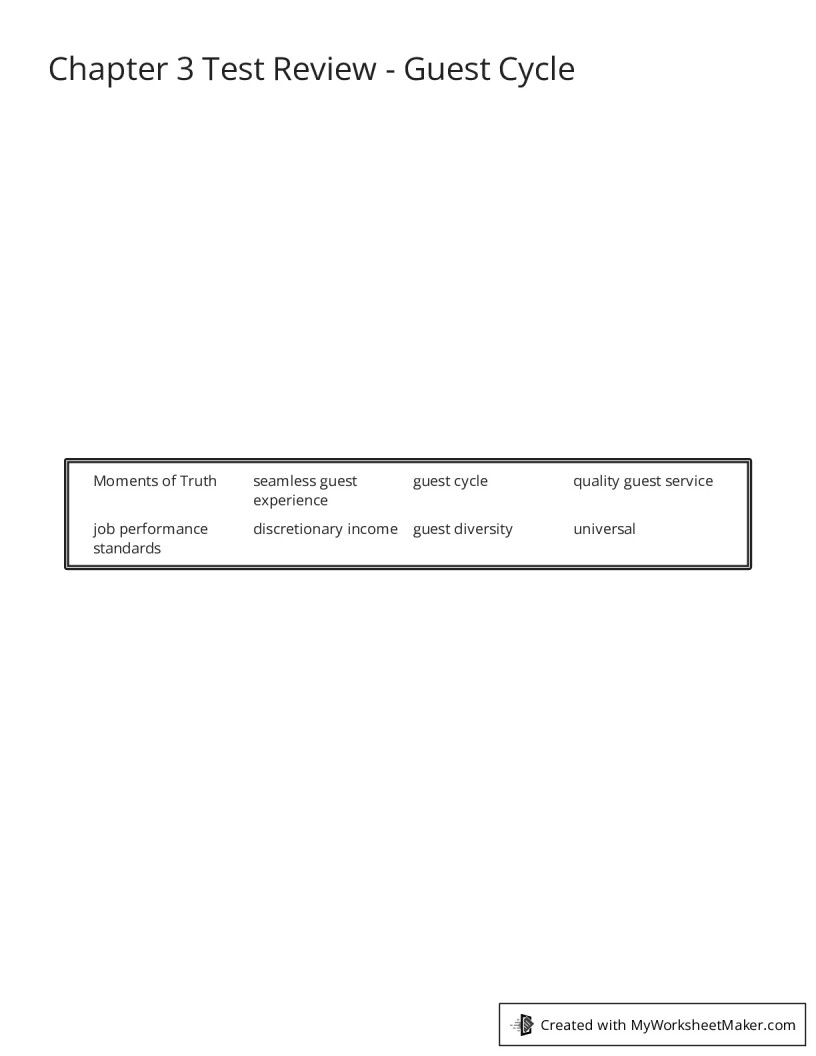 Chapter 3 Test Review - Guest Cycle - My Worksheet Maker: Create Your ...