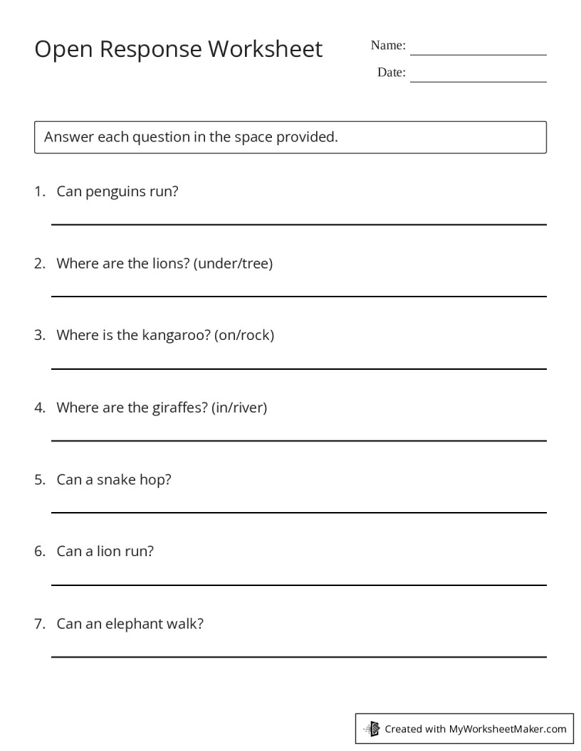Open Response Worksheet - My Worksheet Maker: Create Your Own Worksheets