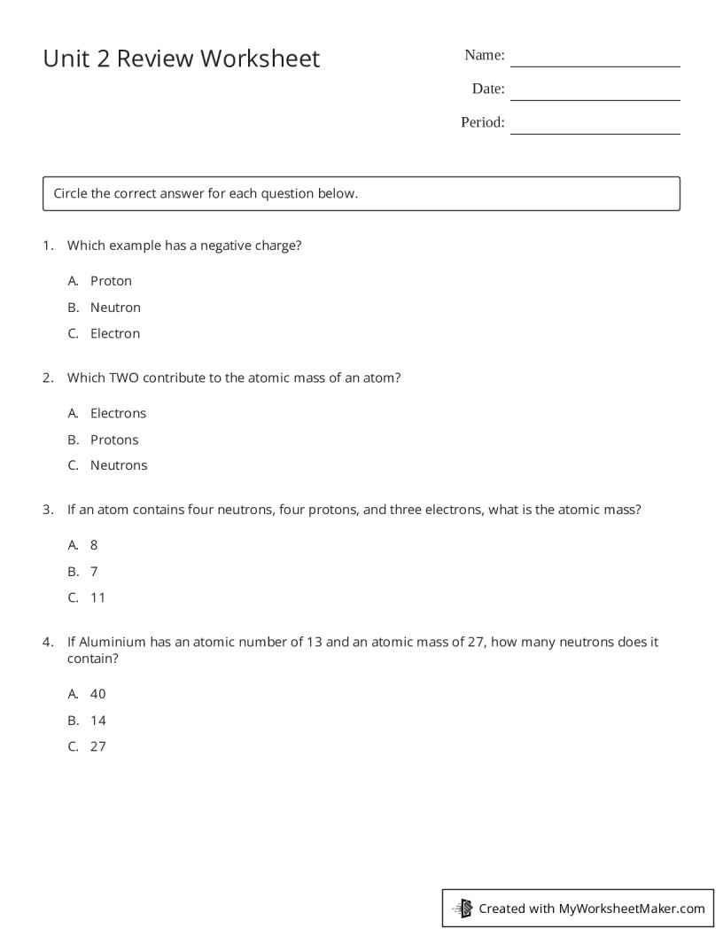Unit 2 Review Worksheet - My Worksheet Maker: Create Your Own Worksheets
