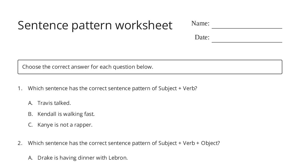 Sentence pattern worksheet - My Worksheet Maker: Create Your Own Worksheets
