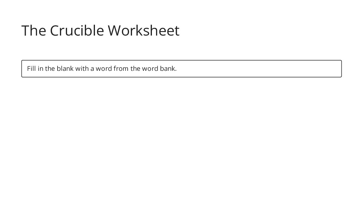 The Crucible Worksheet - My Worksheet Maker: Create Your Own Worksheets