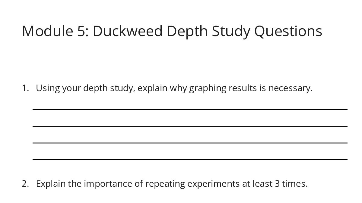 Module 5: Duckweed Depth Study Questions - My Worksheet Maker: Create ...