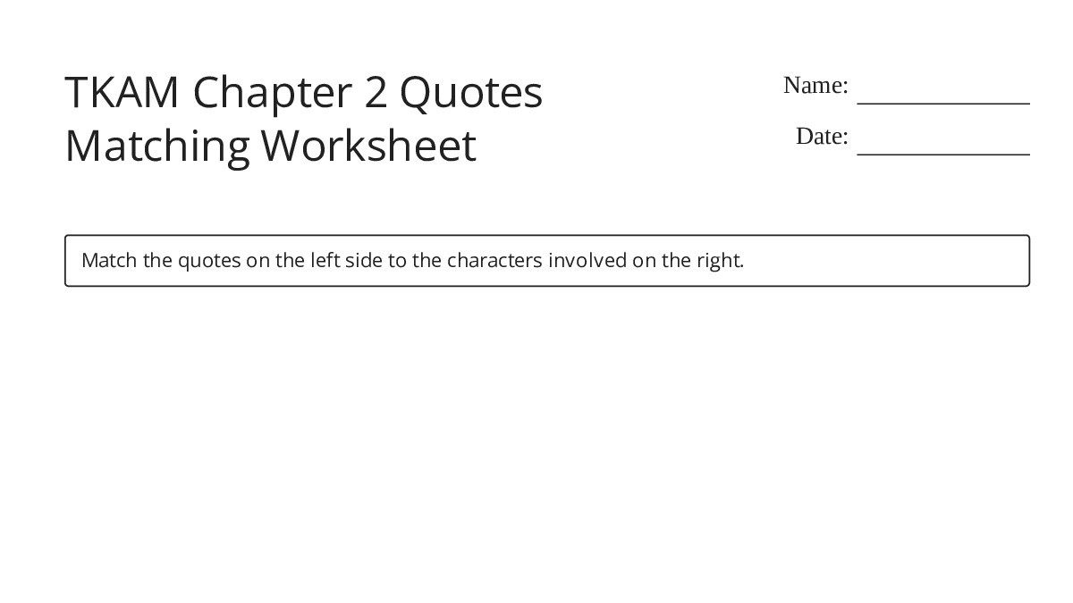 TKAM Chapter 2 Quotes Matching Worksheet - My Worksheet Maker: Create ...