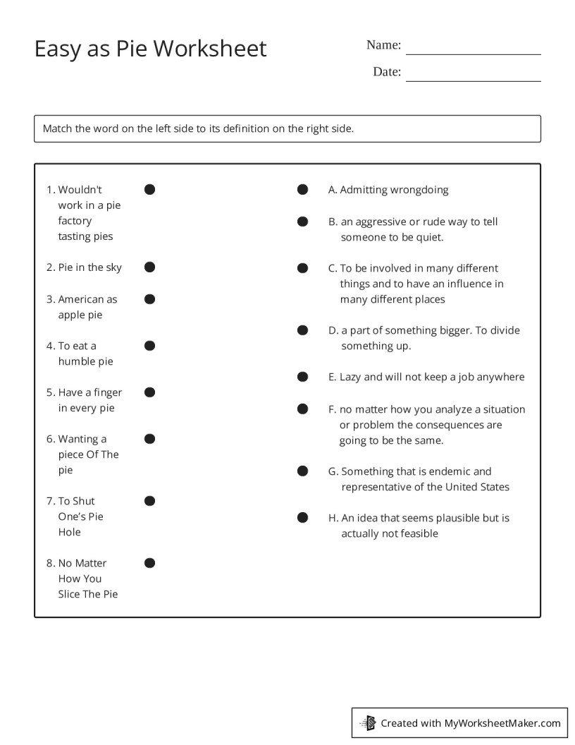 Easy as Pie Worksheet - My Worksheet Maker: Create Your Own Worksheets