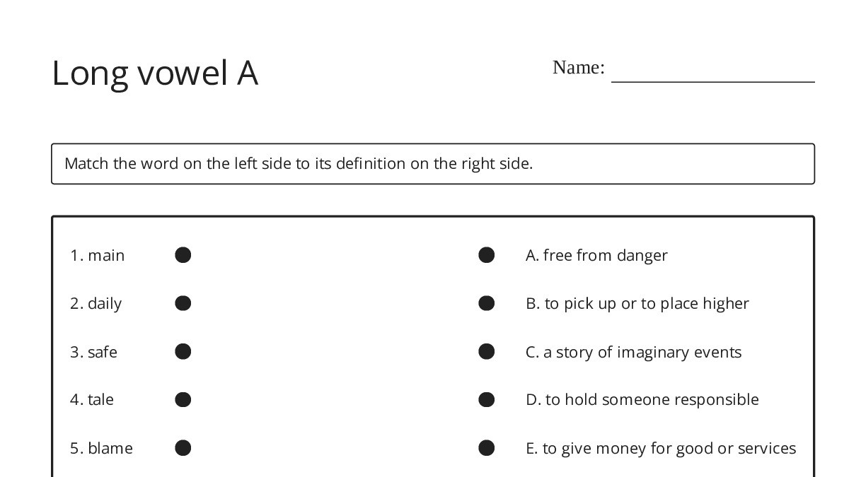 Long vowel A - My Worksheet Maker: Create Your Own Worksheets