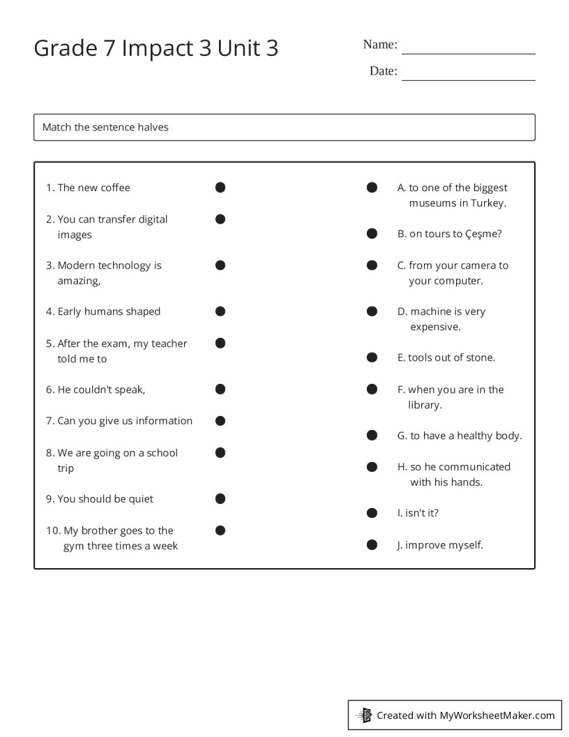 Grade 7 Impact 3 Unit 3 - My Worksheet Maker: Create Your Own Worksheets