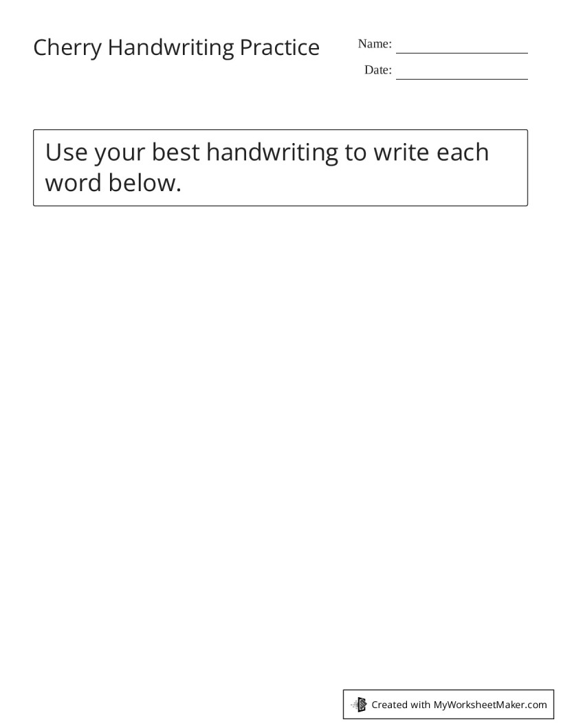 Cherry Handwriting Practice - My Worksheet Maker: Create Your Own ...
